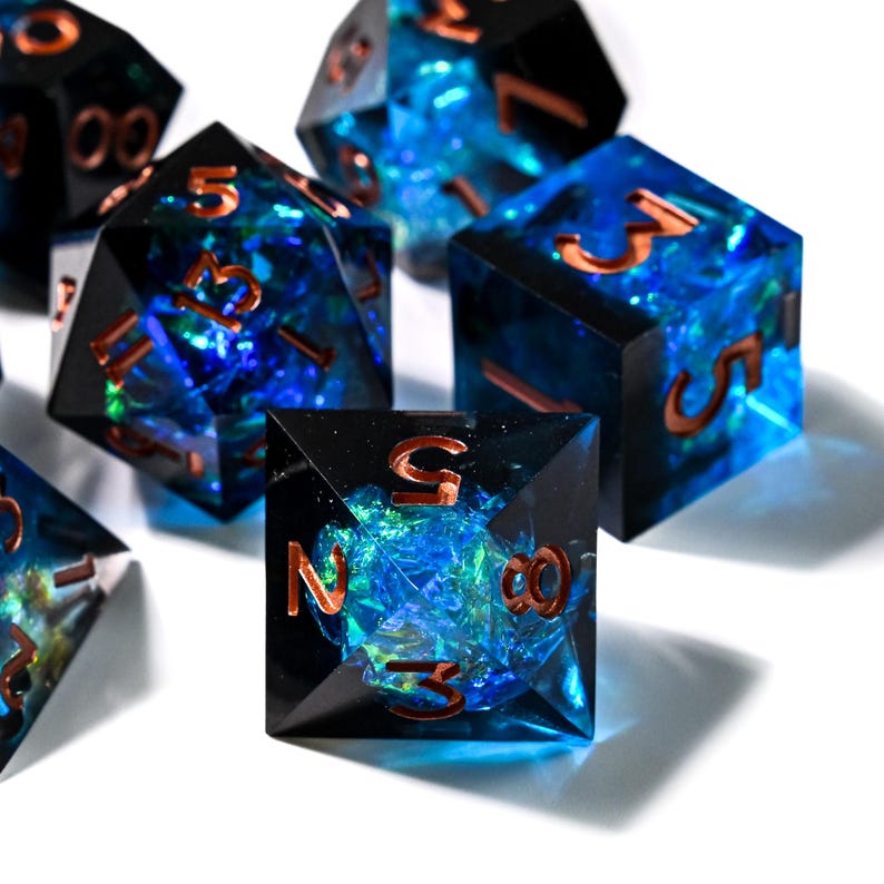Blue Lightning Resin D&D Dice Set, Galaxy Polyhedral RPG Dice, Sharp ...