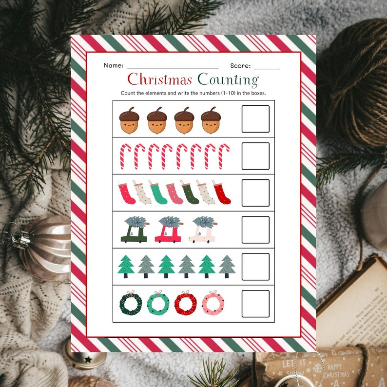 Christmas Counting Worksheet, Preschool Holiday Math, 1–10 Counting ...