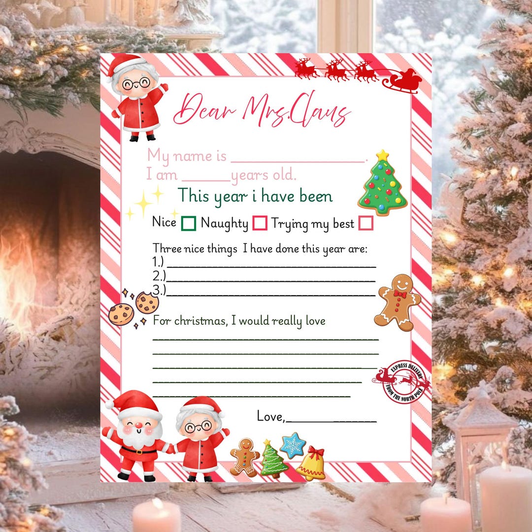 Dear Mrs. Claus Letter – Kids Christmas Activity Worksheet (PDF) - Etsy