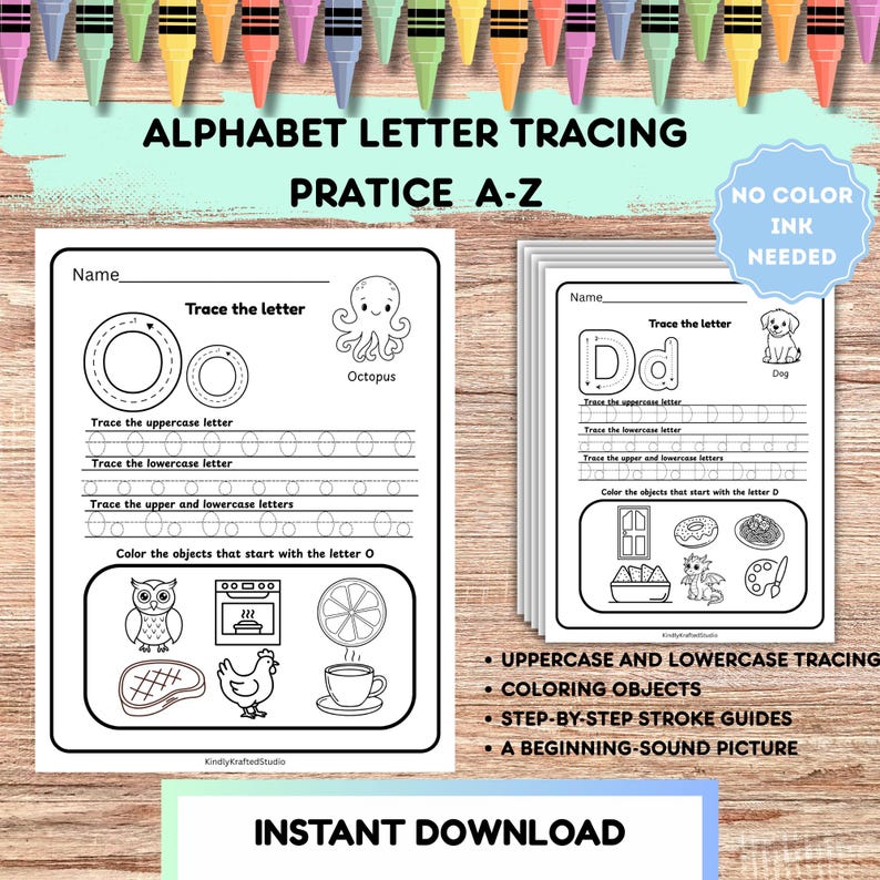 A–Z Alphabet Tracing Worksheets – 26 Printable Activity Pages for ...
