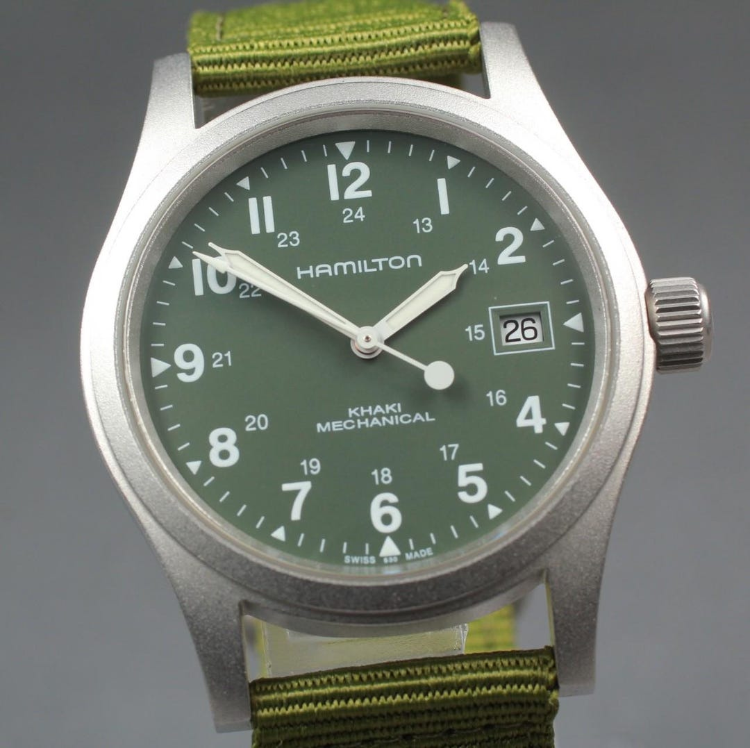 N MINT] Hamilton Khaki Mechanical H694190 37mm Green Hand Winding Men's ...