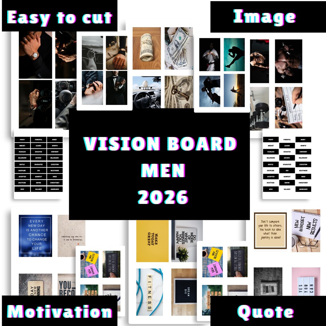 Vision Board for Men 2026, Printable PDF, Success Mindset, Goal ...