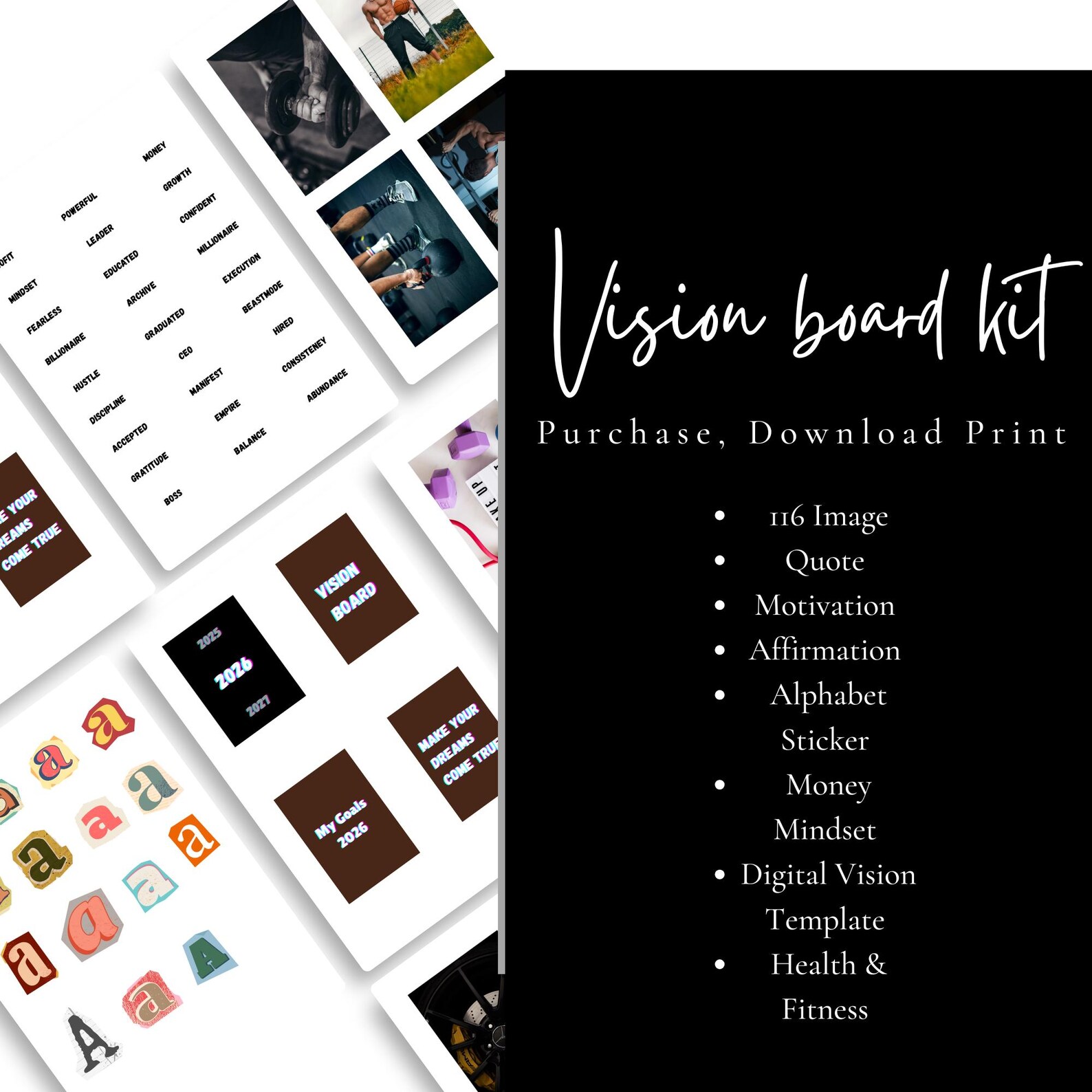 Vision Board for Men 2026, Printable PDF, Success Mindset, Goal ...