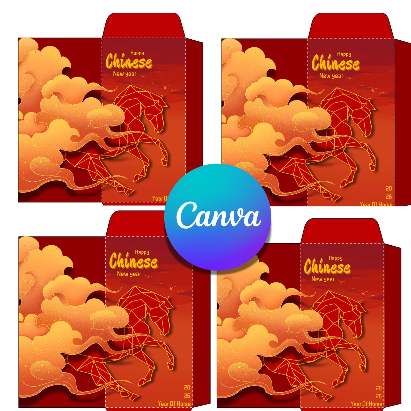 Year of Horse Angpao 2026 | Printable Chinese New Year Red Pockets ...