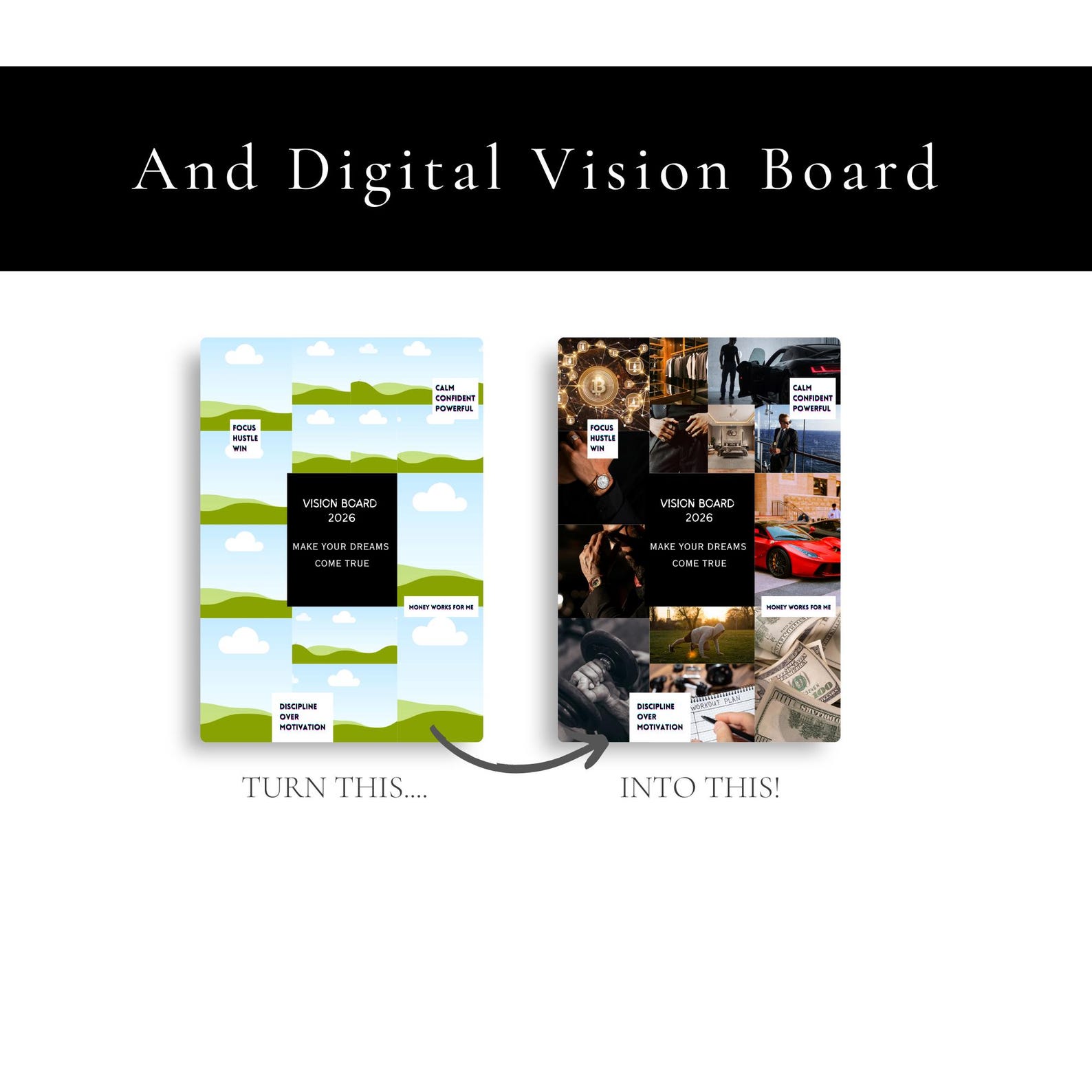 Vision Board for Men 2026, Printable PDF, Success Mindset, Goal ...
