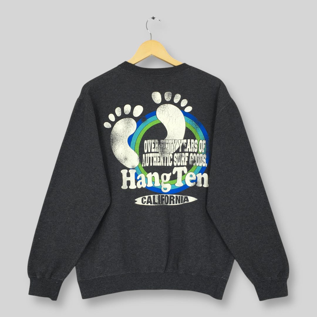 Vintage Y2K Hang Ten Big Logo Gray Sweatshirt Large Hang Ten Bare Feet ...