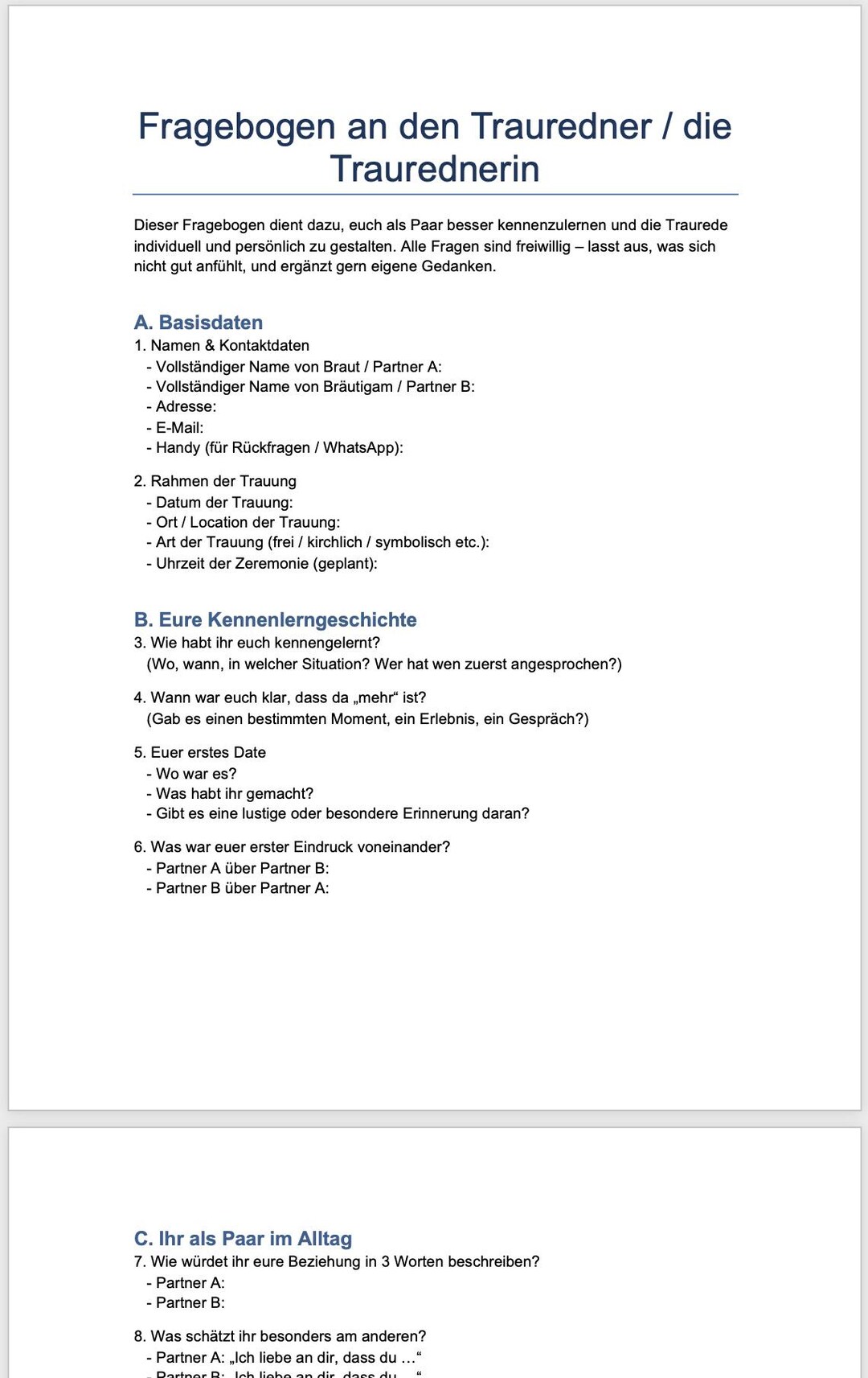 Questionnaire for Wedding Officiants – Getting-to-know-you Questions ...