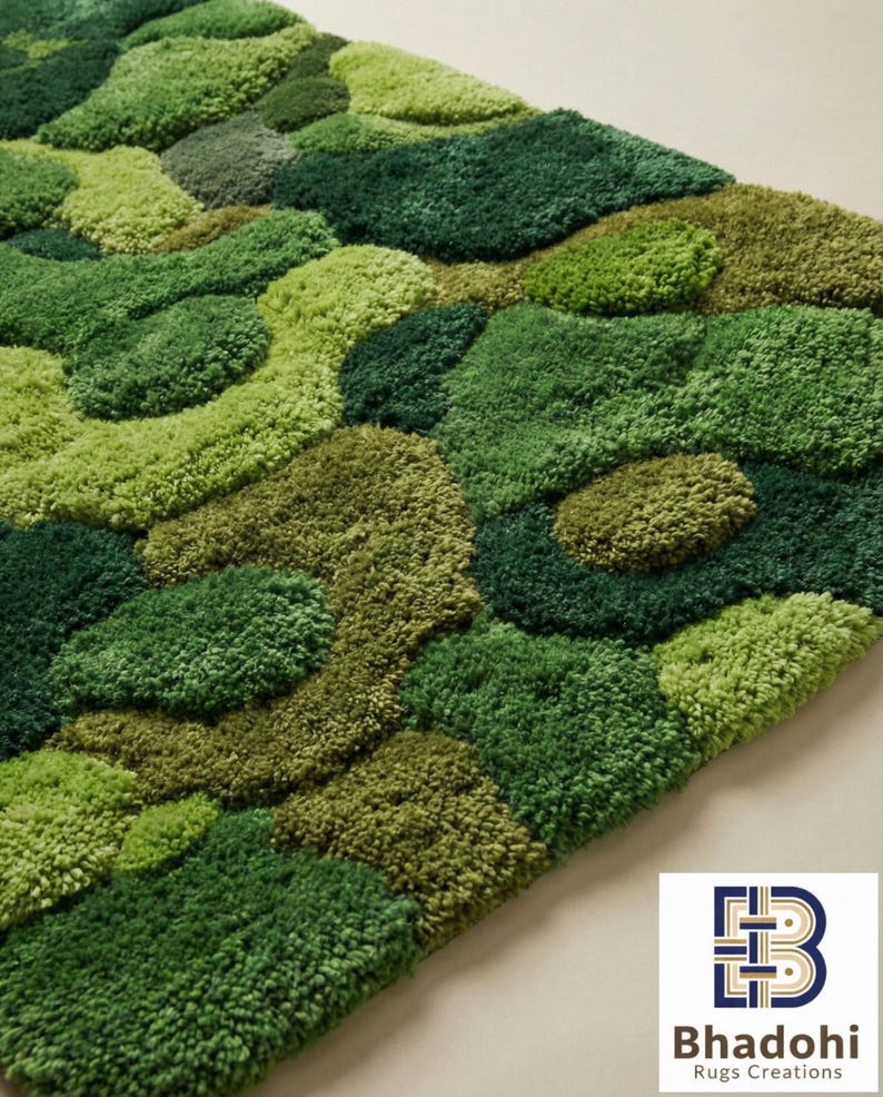 Moss Rug, 3D Green Tufted Wool Area Carpet, Woodland Forest Floor Decor ...