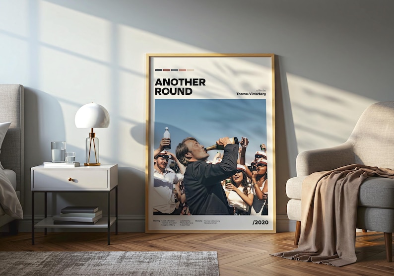 Another Round Movie Poster – Minimalist Film Art Print, Mads Mikkelsen ...