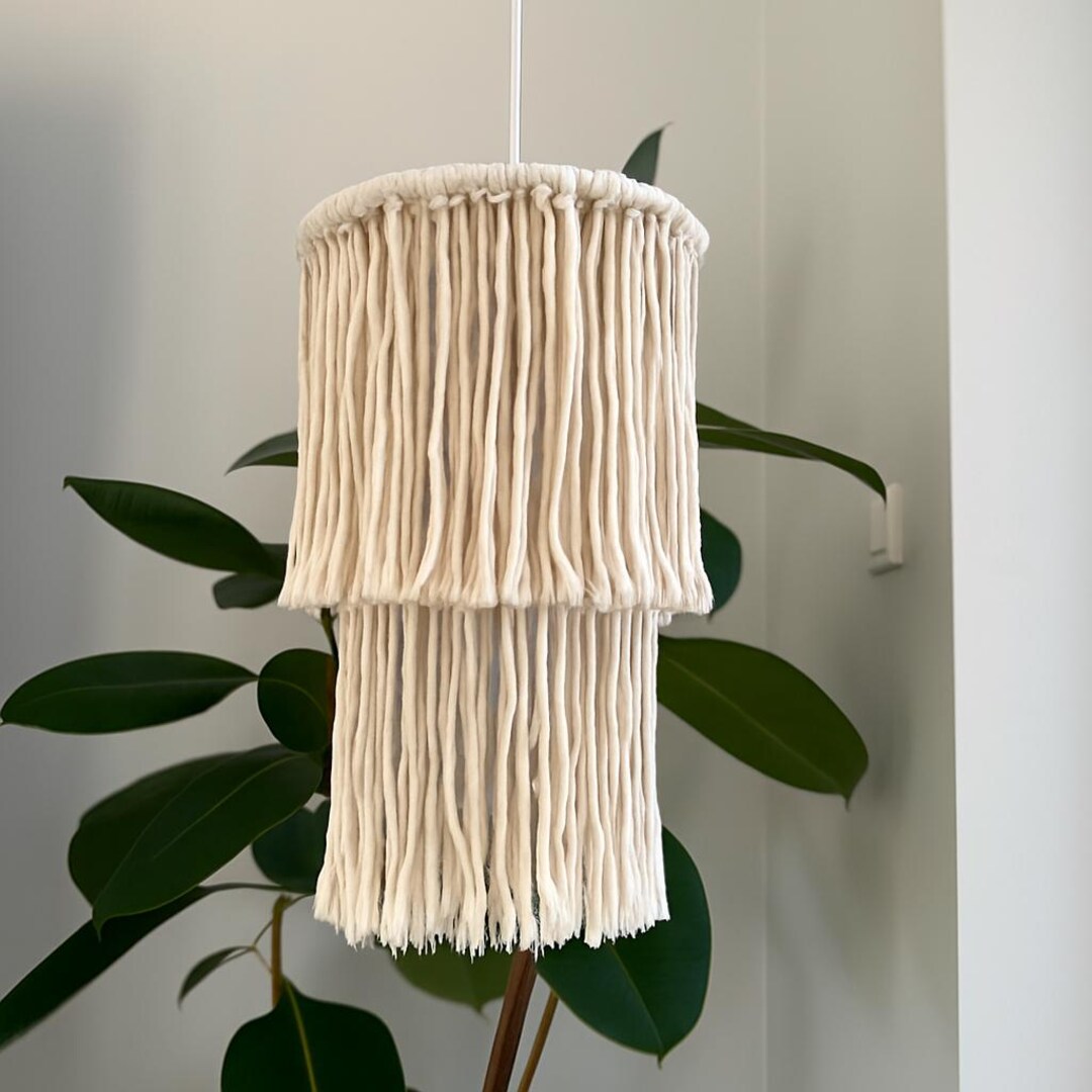 Natural Lamp Shade, Boho Chandelier Lamp Macrame Tassels, Japandi ...