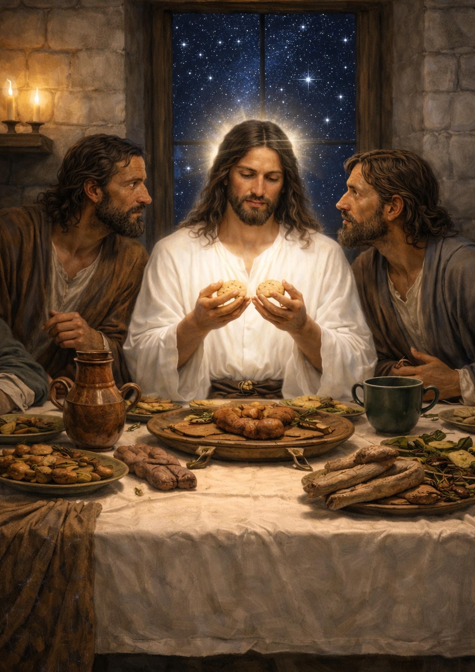 Jesus Breaking Bread Last Supper Wall Art – Christian Biblical Painting ...