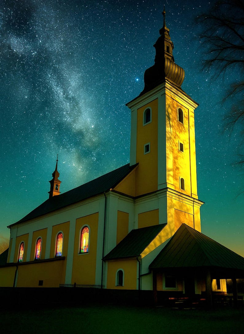 Milky Way Night Sky Church – Printable Wall Art, Digital Download A1 ...