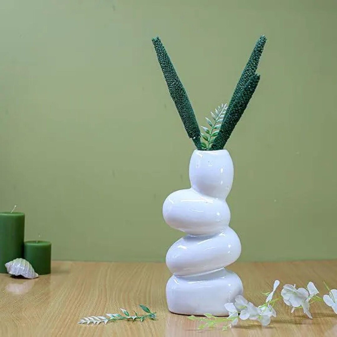 Minimalist Stacked Stone Ceramic Vase | Zen Spa Decor & Table ...