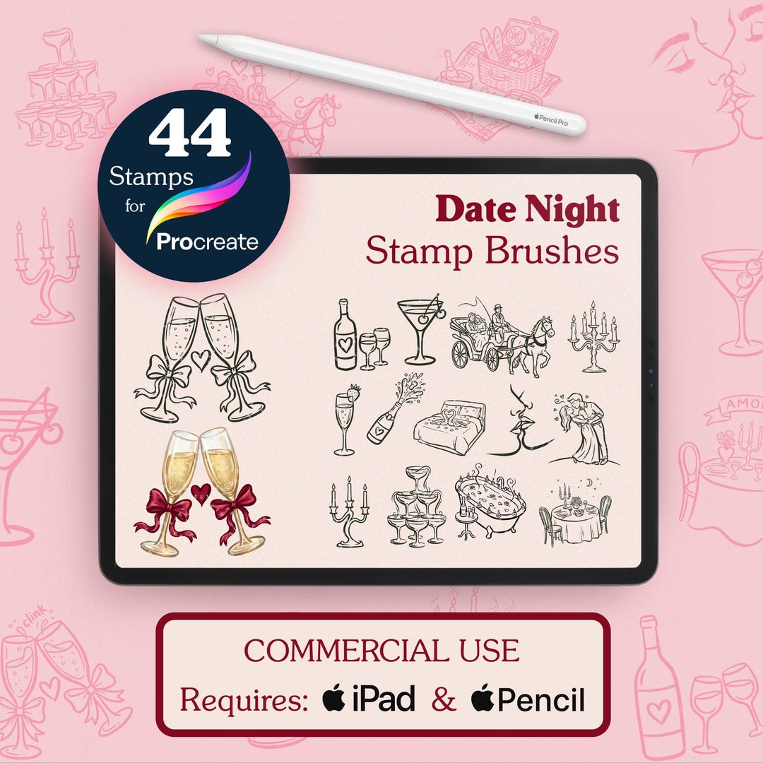 Valentine Date Night Procreate Stamps | Hand Drawn Doodle Stamp Brushes ...