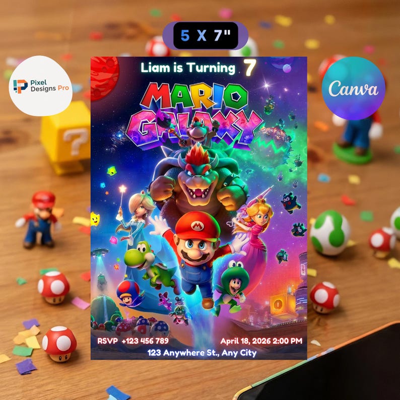 Super Mario Galaxy Birthday Invitation, Mario Movie Invite Template ...