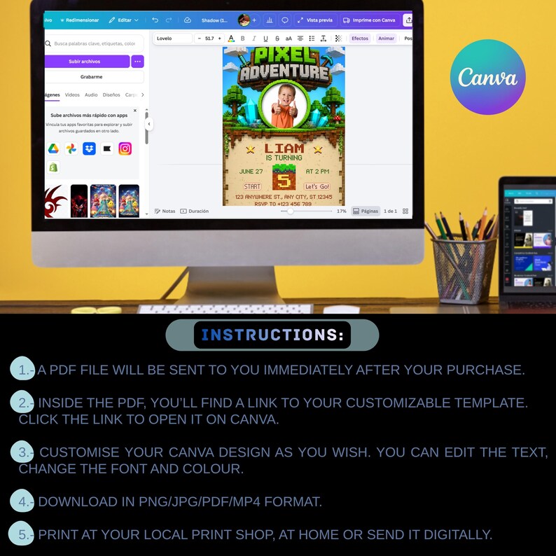 Pixel Adventure Birthday Invitation Template, Editable Video Game Party ...
