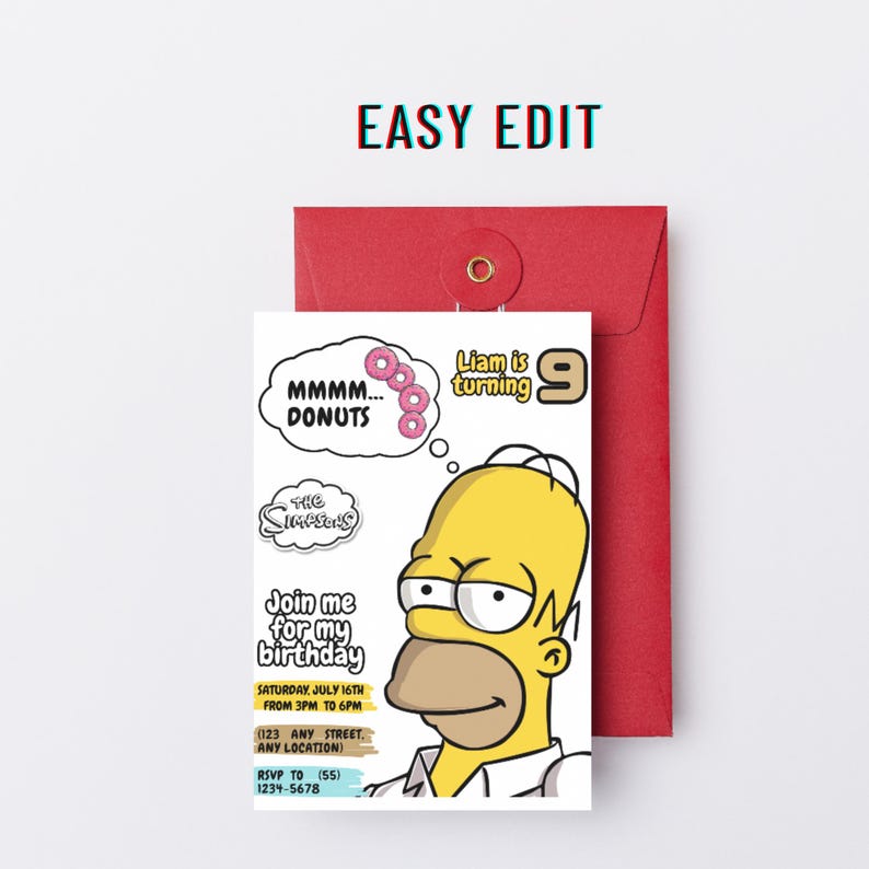 The Simpsons Themed Birthday Invitation, Editable Canva Template (5 X 7 ...