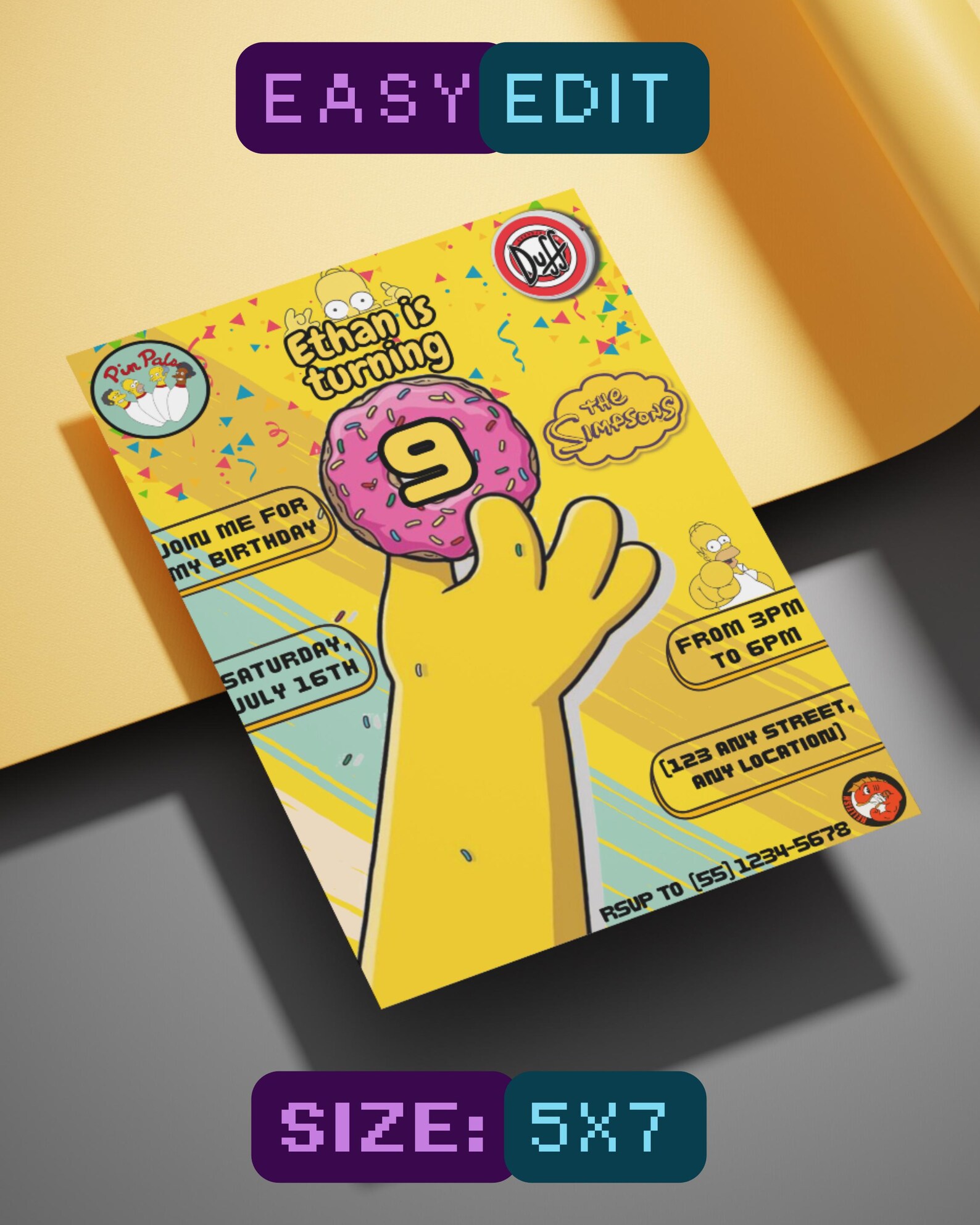 The Simpsons Themed Birthday Invitation, Editable Canva Template (5 X 7 ...