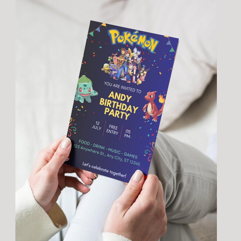 Pokemon themed birthday invitation, editable Canva template (5x7", PDF ...