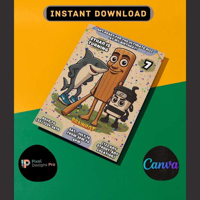 Brainrot Birthday Invitation, Brain Rot Meme Party Invite, Editable ...