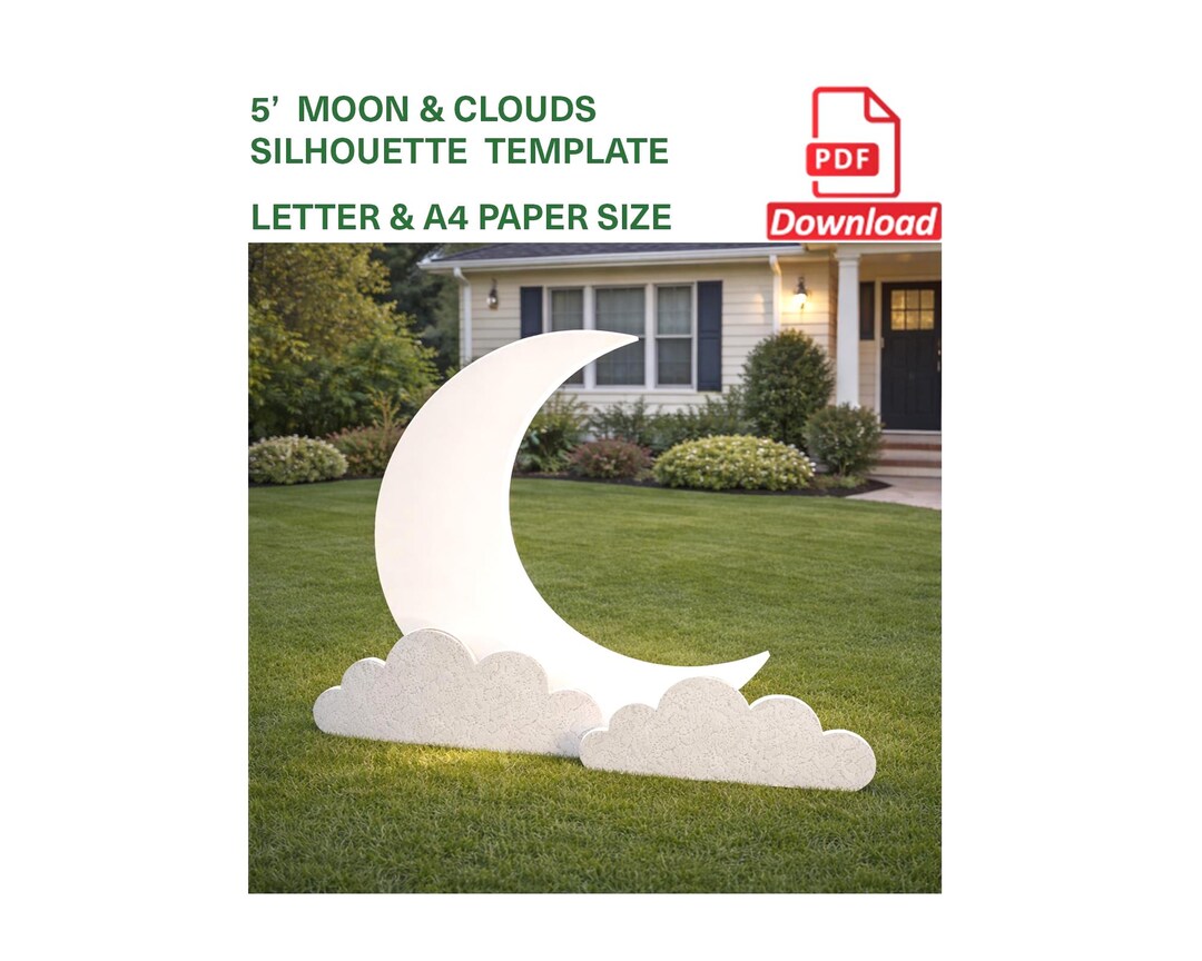 Moon & Clouds Silhouette Template | 5ft DIY Outdoor Decor | Large ...