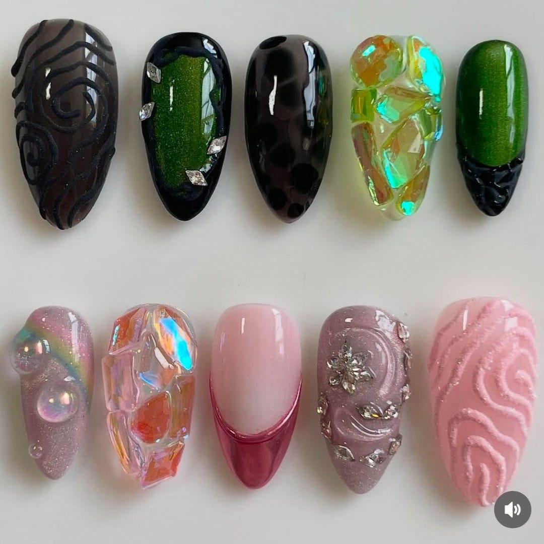 Emerald Green & Pink Press-on Nails | Wizard Castle Nail Set - Etsy