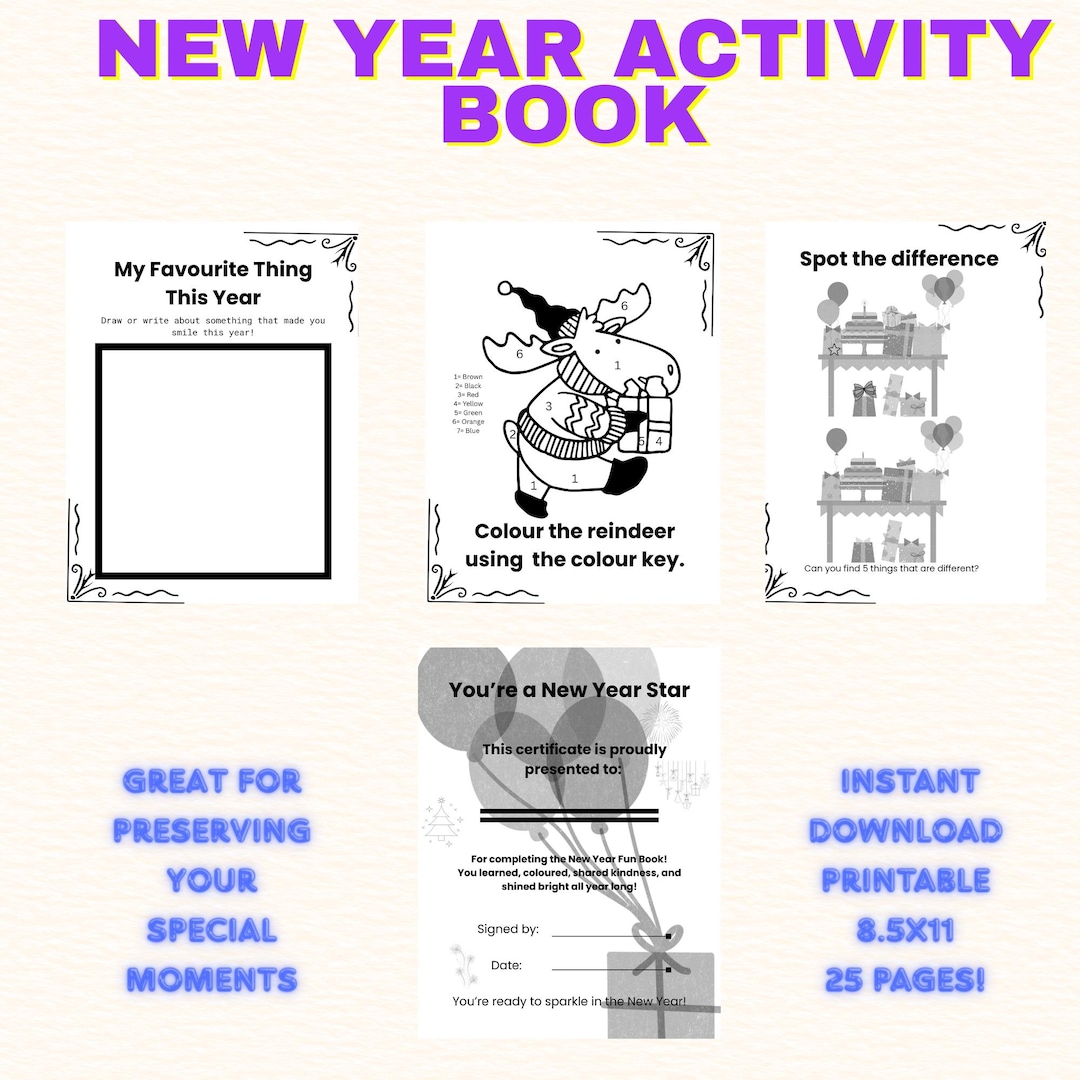 New Year Activity Book for Kids-printable Colouring Pages, Worksheets ...