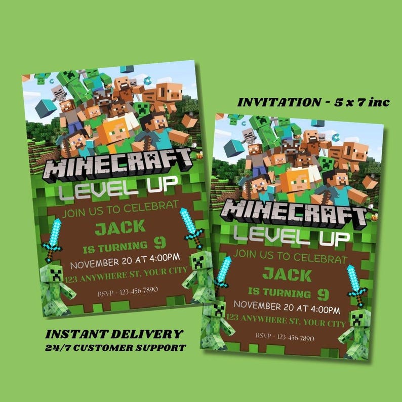Minecraft Birthday Invitation, Canva Editable Template, Digital ...