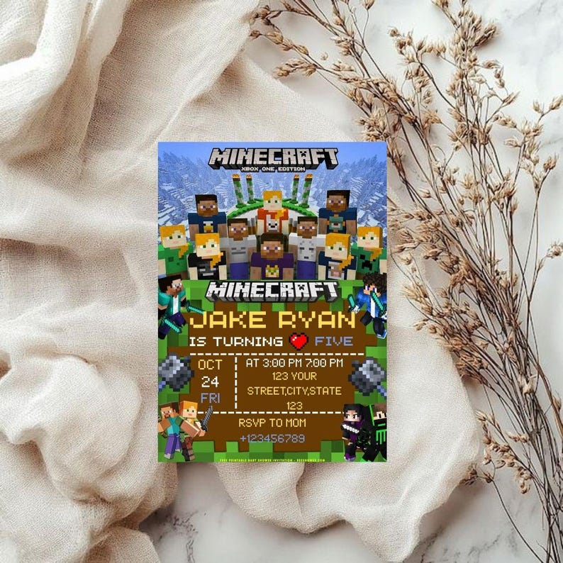 Editable Gamer Birthday Invitation | Pixel Block Party Template | Kids ...