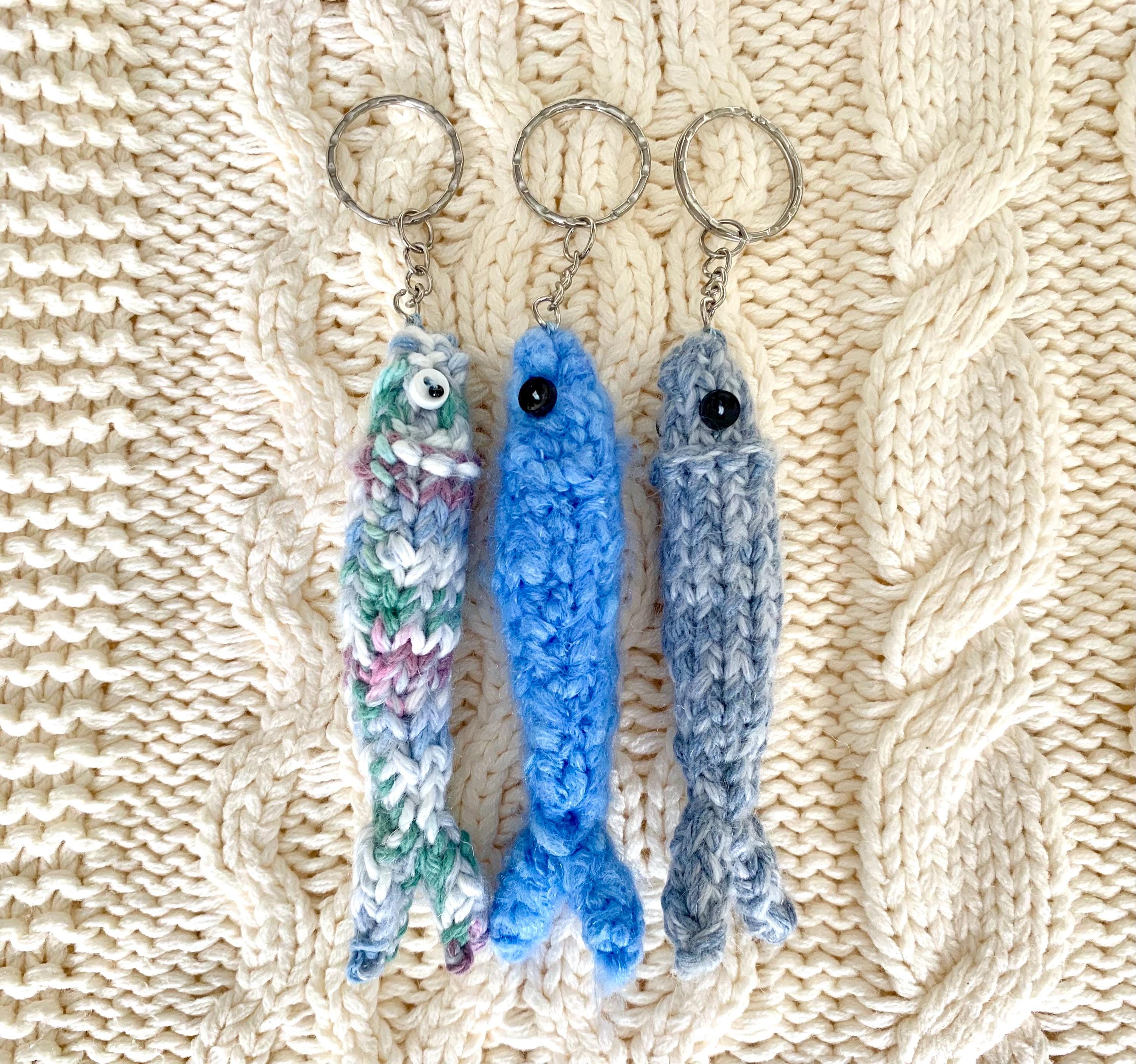 Hand Knit Anchovy Sardine Keychain - Bag Charm - Fisherman Core ...