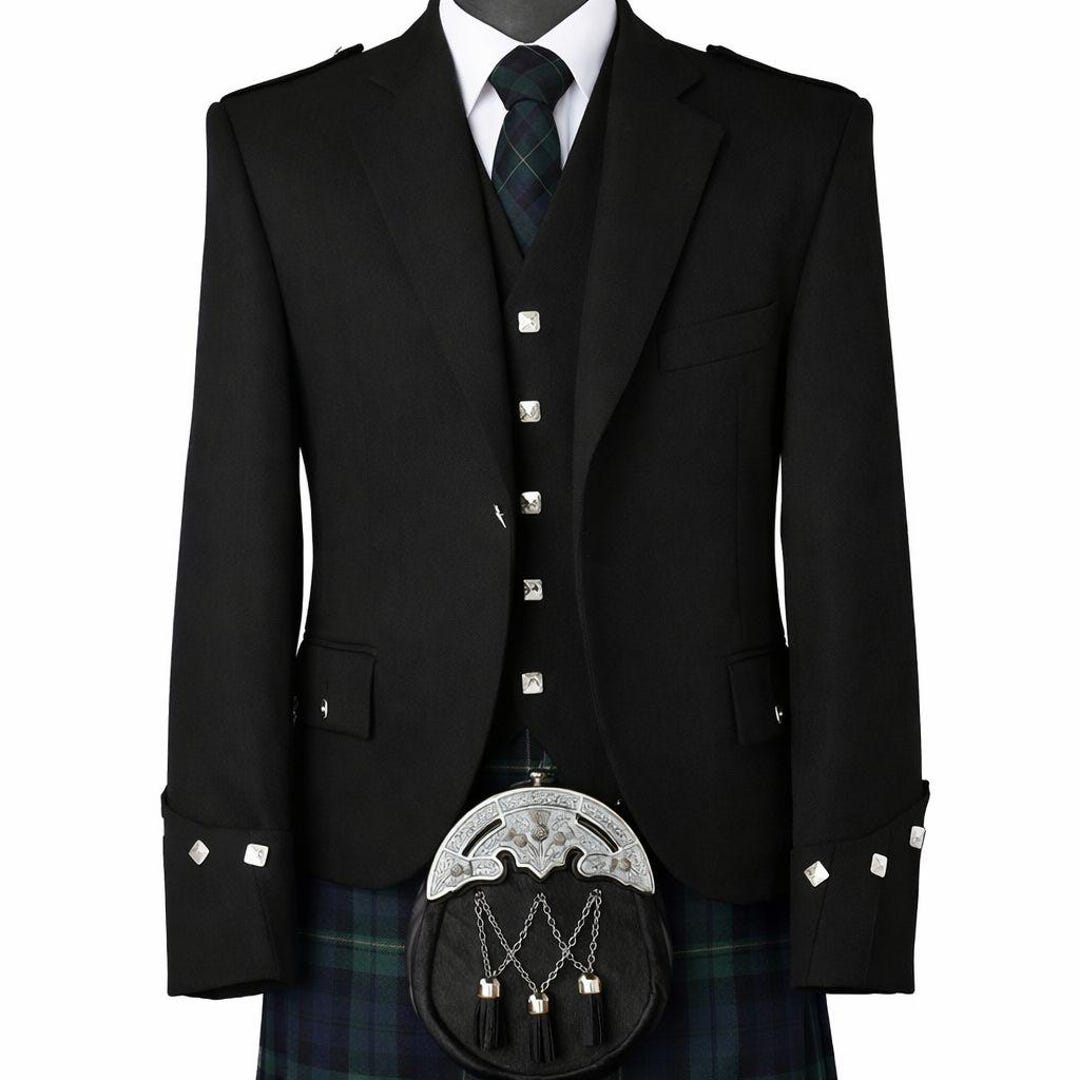 Men’s Scottish Argyle Kilt Jacket With 5 Button Vest Formal Wedding ...