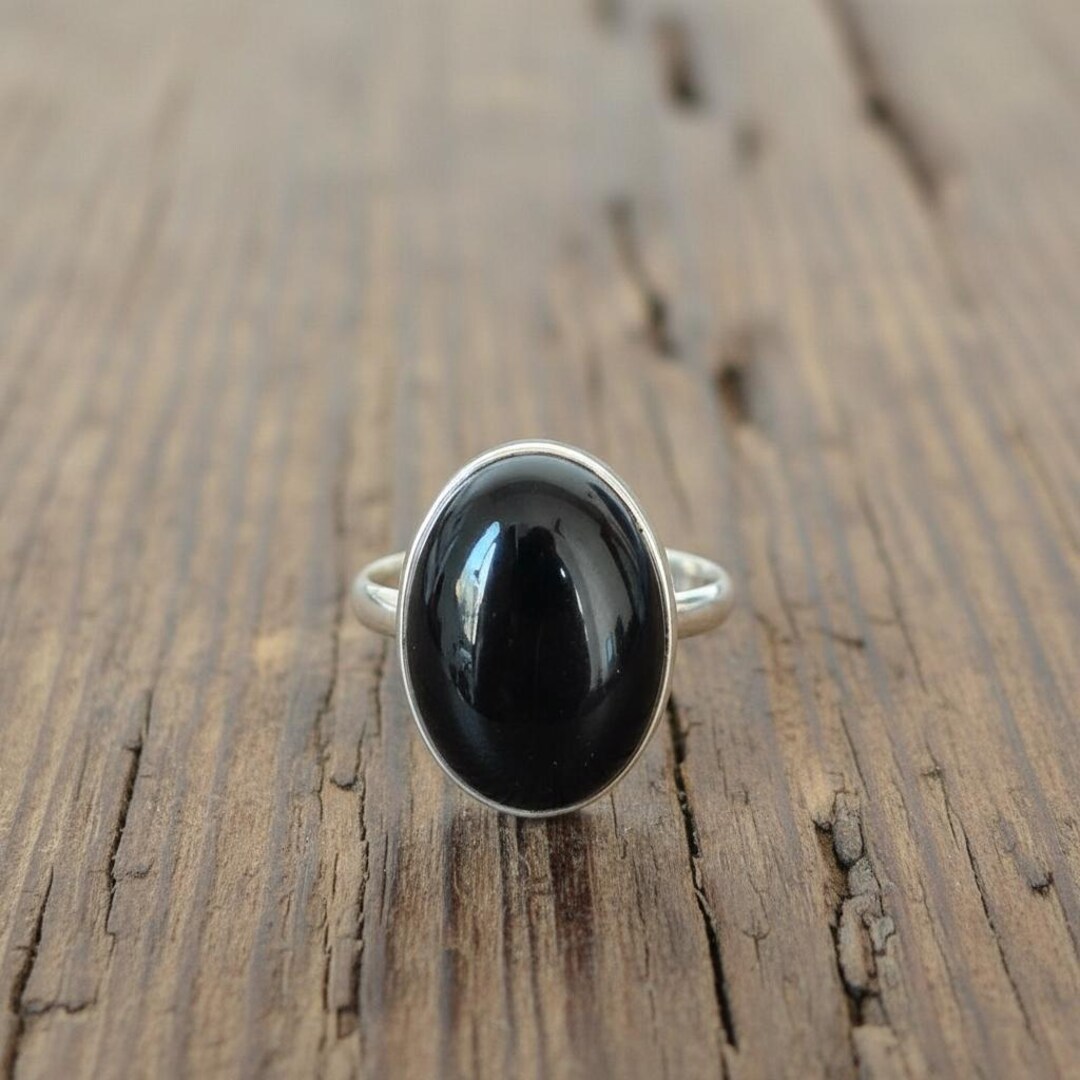 Natural Black Onyx Ring 925 Sterling Silver Ring Black Stone Ring ...
