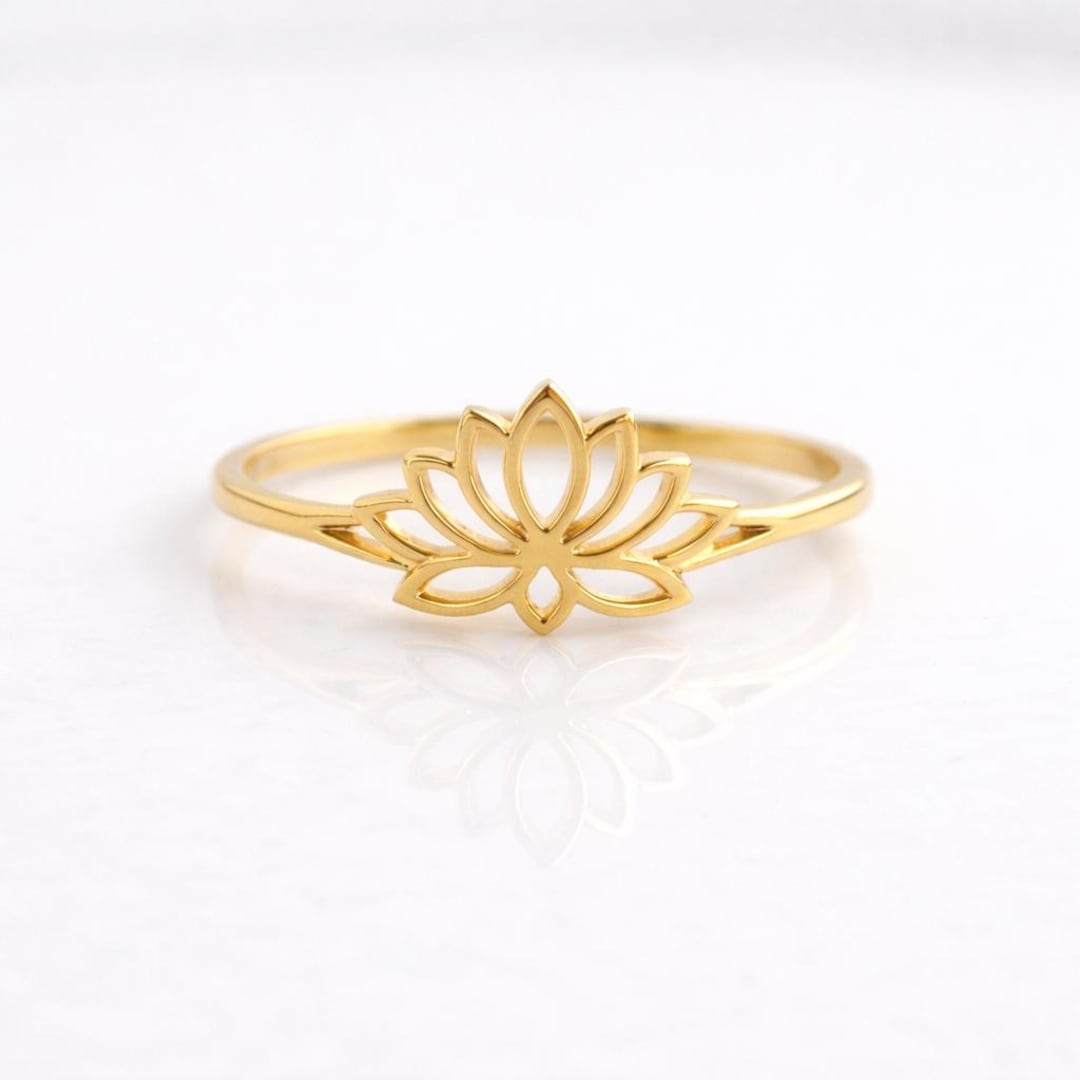 Golden Lotus Flower Ring 18K Gold Plated Unique Flower Design Rings ...
