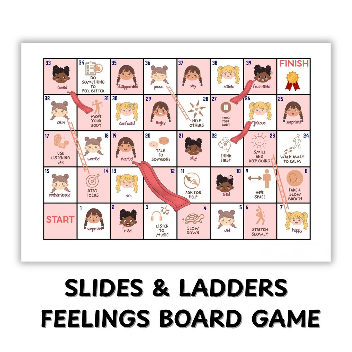 Slides & Ladders Feelings Board Game | Girl Preschool SEL Emotional ...
