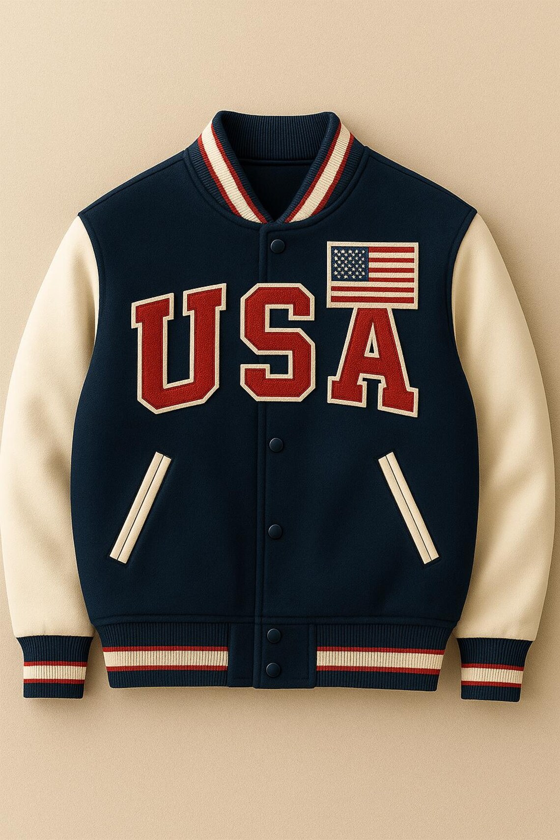 USA Varsity Wool Letterman Jacket, Embroidered American Flag Patch - Etsy