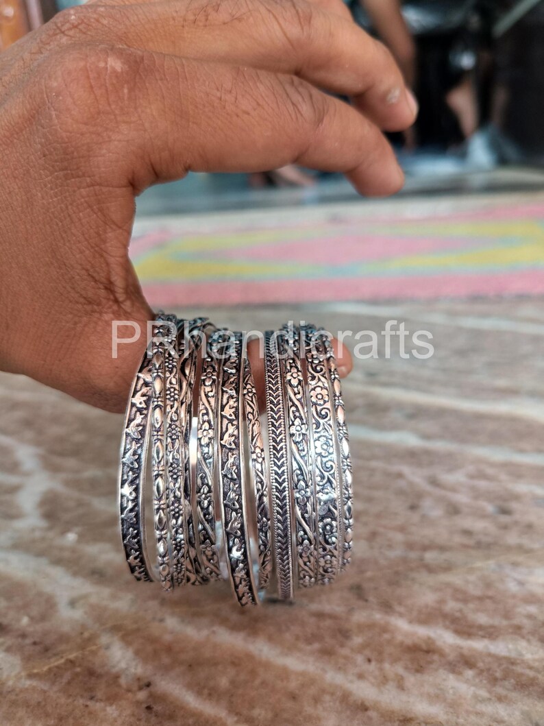 Oxidized Sterling Silver Bangle Set, Handmade Stacking Bracelets, Set ...