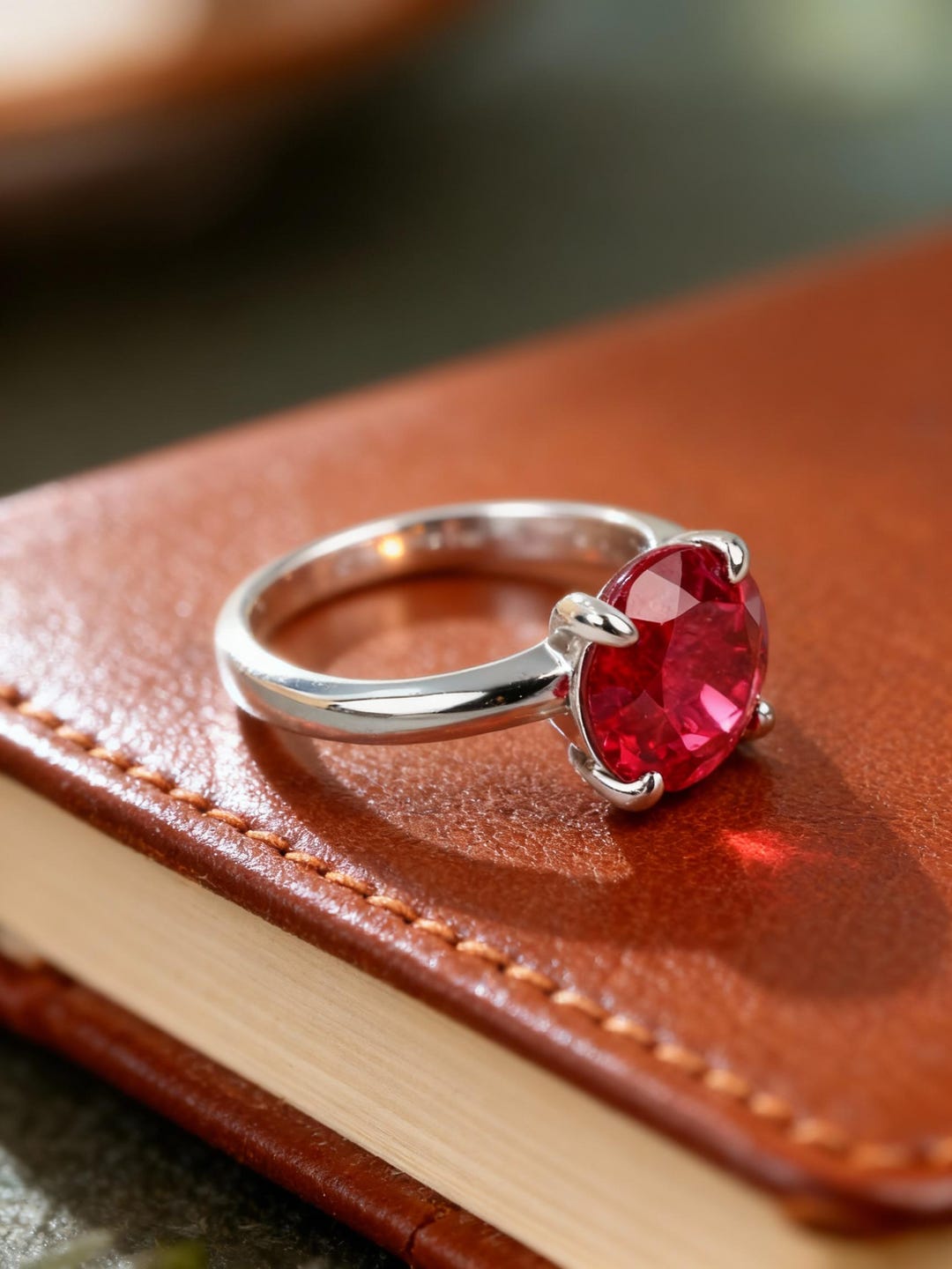 Sterling Silver Ruby Engagement Ring - Round Cut Solitaire Promise Ring ...