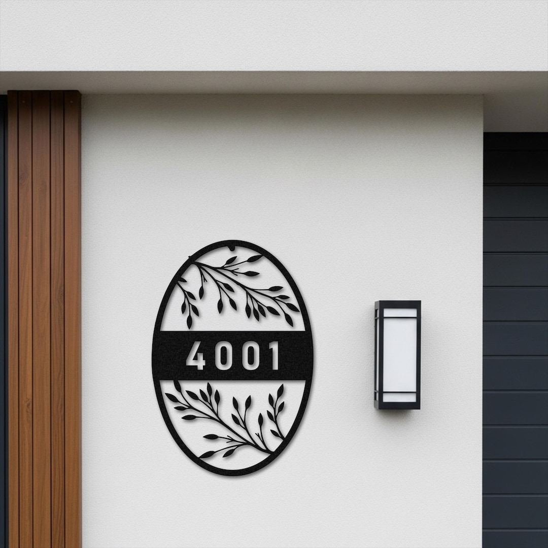 Oval House Number Sign, Metal Address Plaque, Vintage Botanical Motif ...