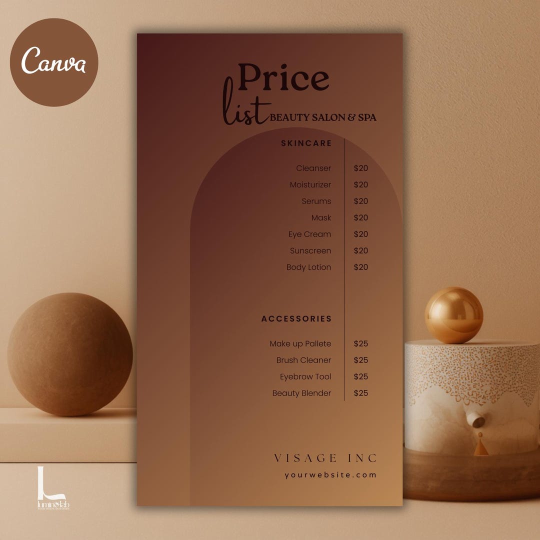 Luxury Salon Price List Template, Minimalist Beauty Spa Menu (canva ...