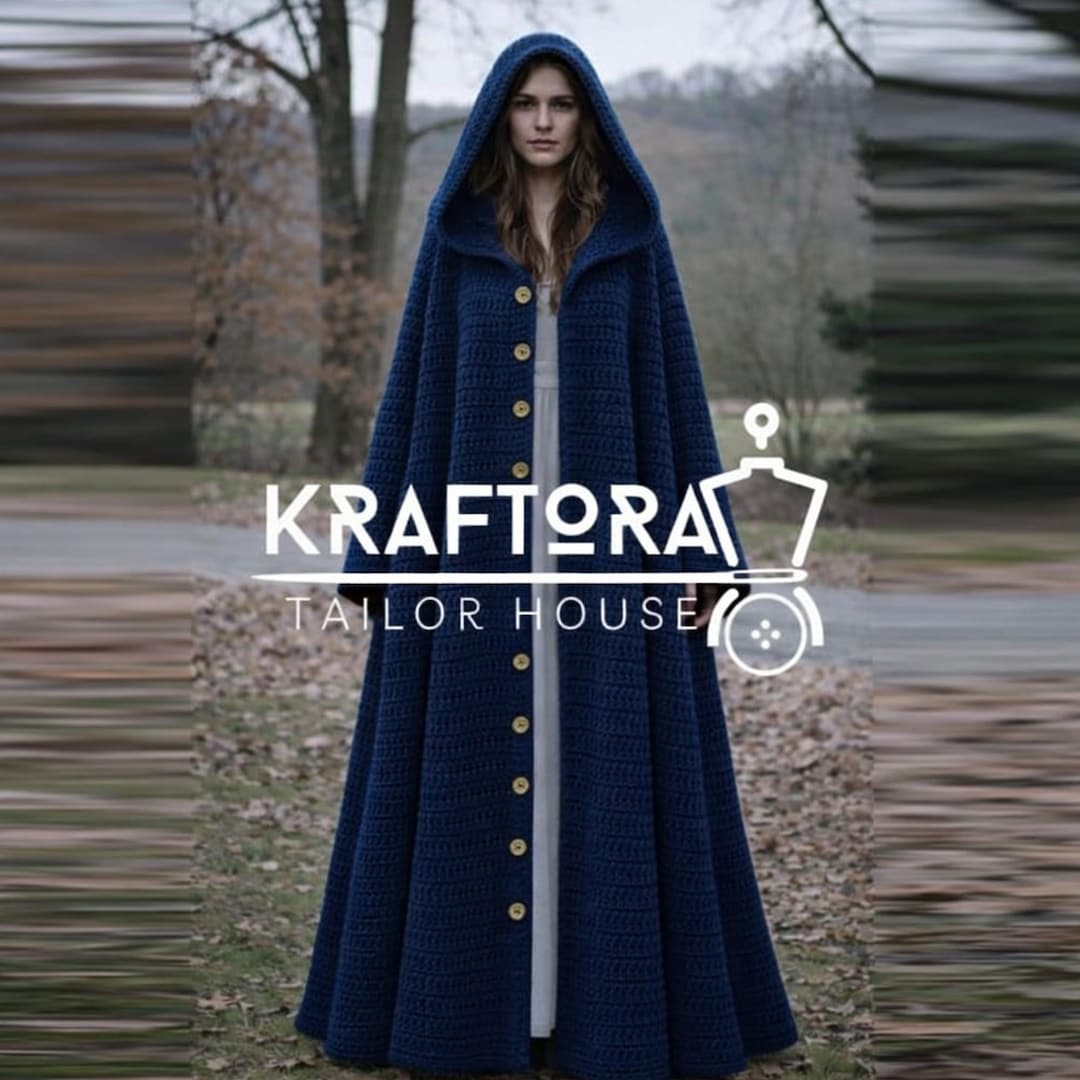 Handmade Navy Blue Crochet Hooded Cloak for Women, Price Covers Only ...