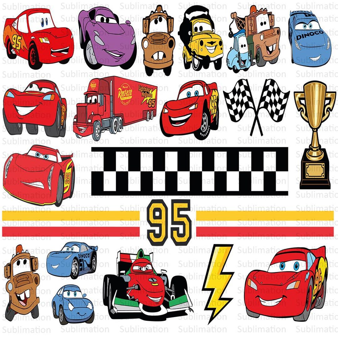 Cartoon Car SVG Bundle, Mcqueen Clipart, Birthday T-shirt Vector ...