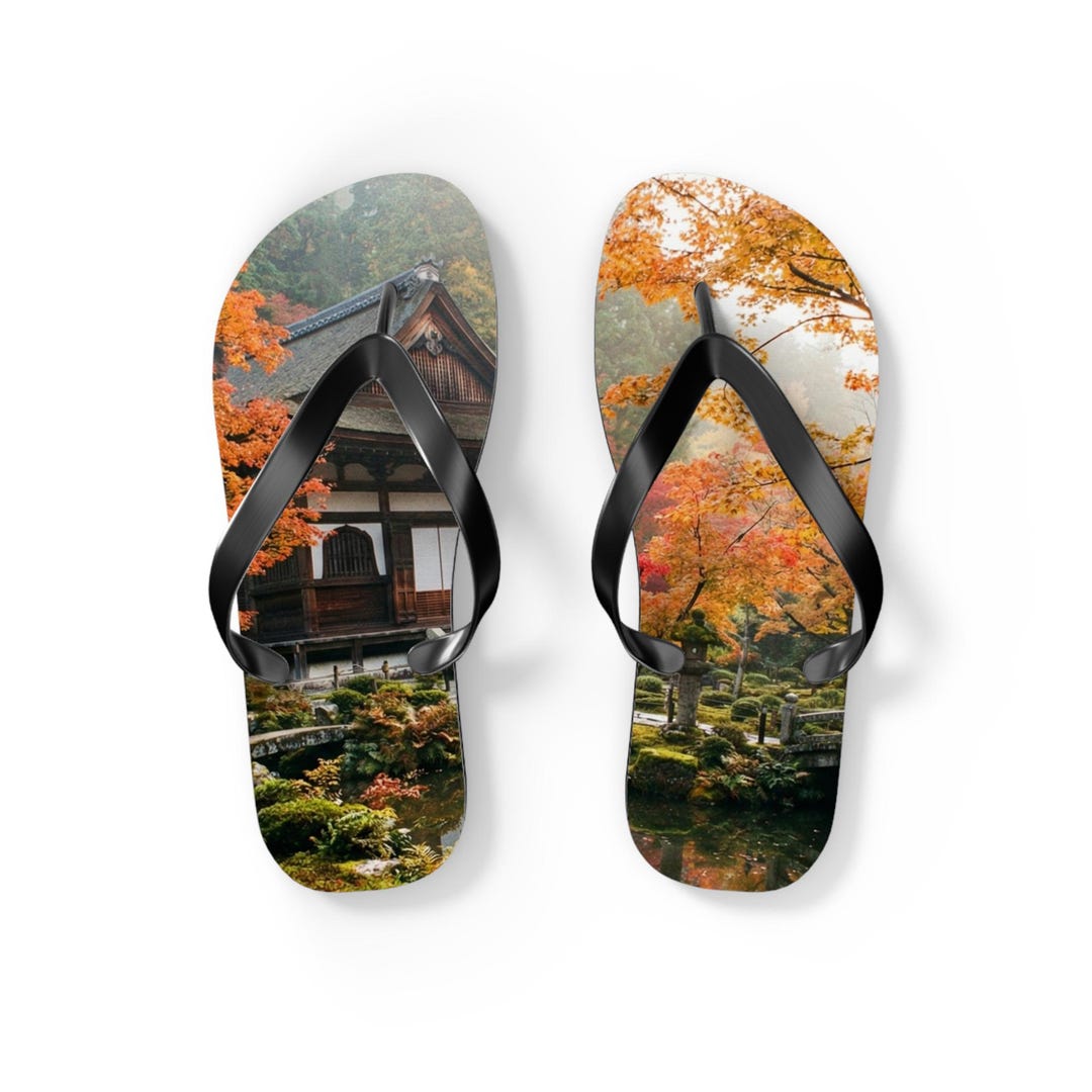 Autumn Japanese Temple Flip Flops | Fall Maple Leaves Sandals - Etsy