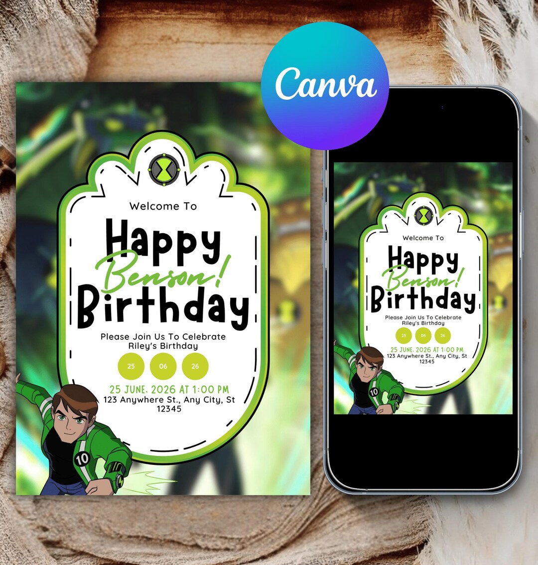 Ben 10 Birthday Party Invitation | Editable Ben Ten Canva Template ...