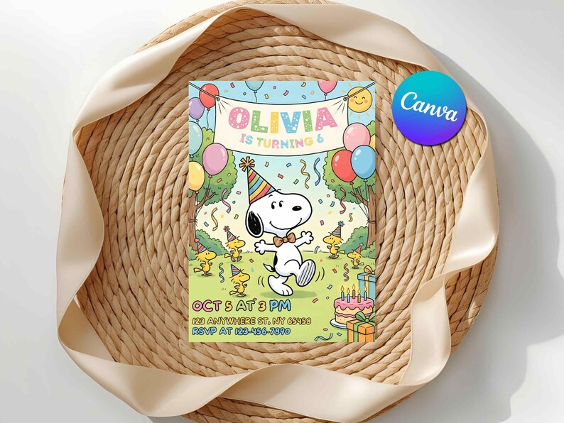 Snoopy Birthday Invitation | Editable in Canva | the Peanuts Birthday ...