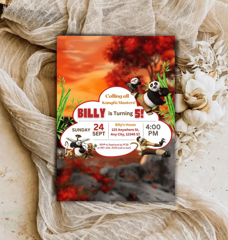 Editable Kung Fu Panda Party Birthday Invitation | Wildlife Party Panda ...