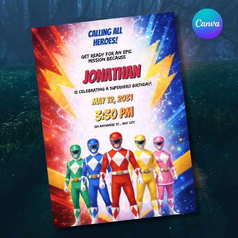 Power Rangers Birthday Invitation | Power Rangers Birthday Party Invite ...