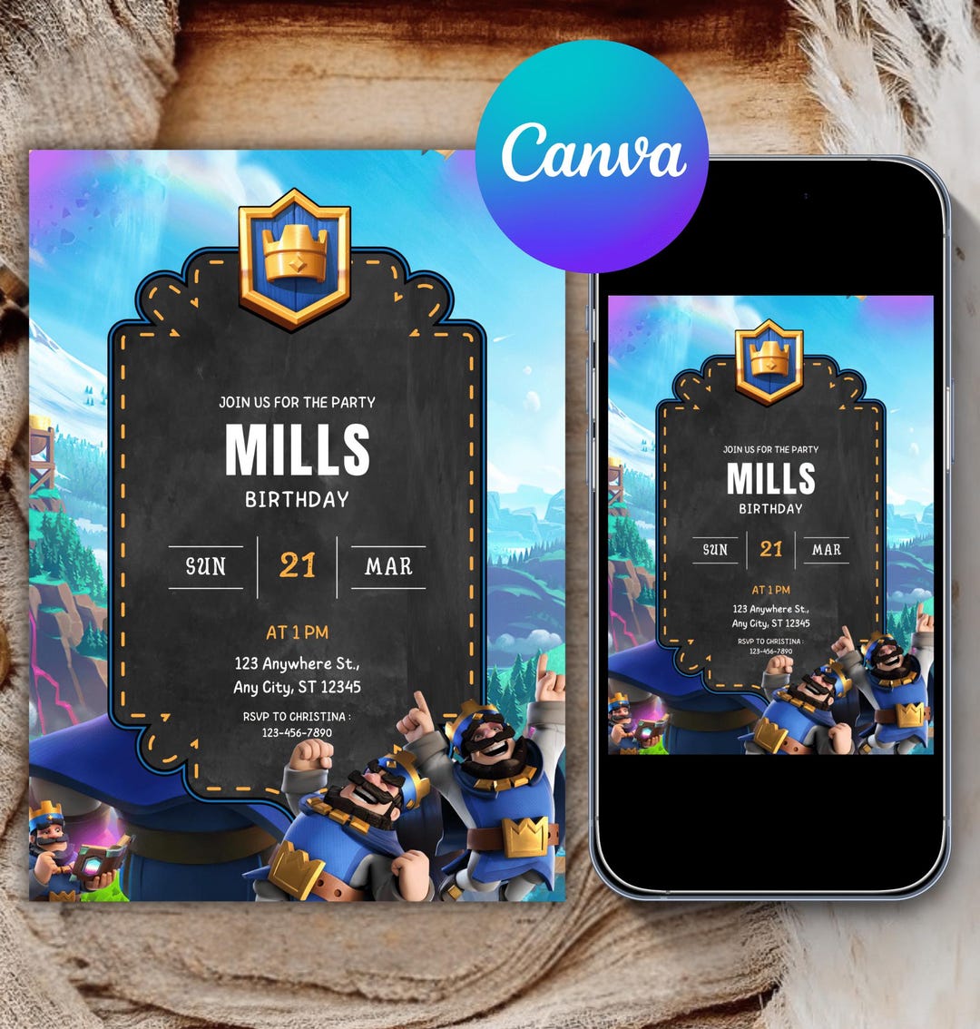 Clash Royale Birthday Party Invitation | Clash Royale Gaming Theme ...
