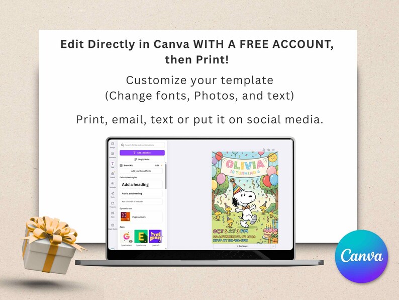 Snoopy Birthday Invitation | Editable in Canva | the Peanuts Birthday ...