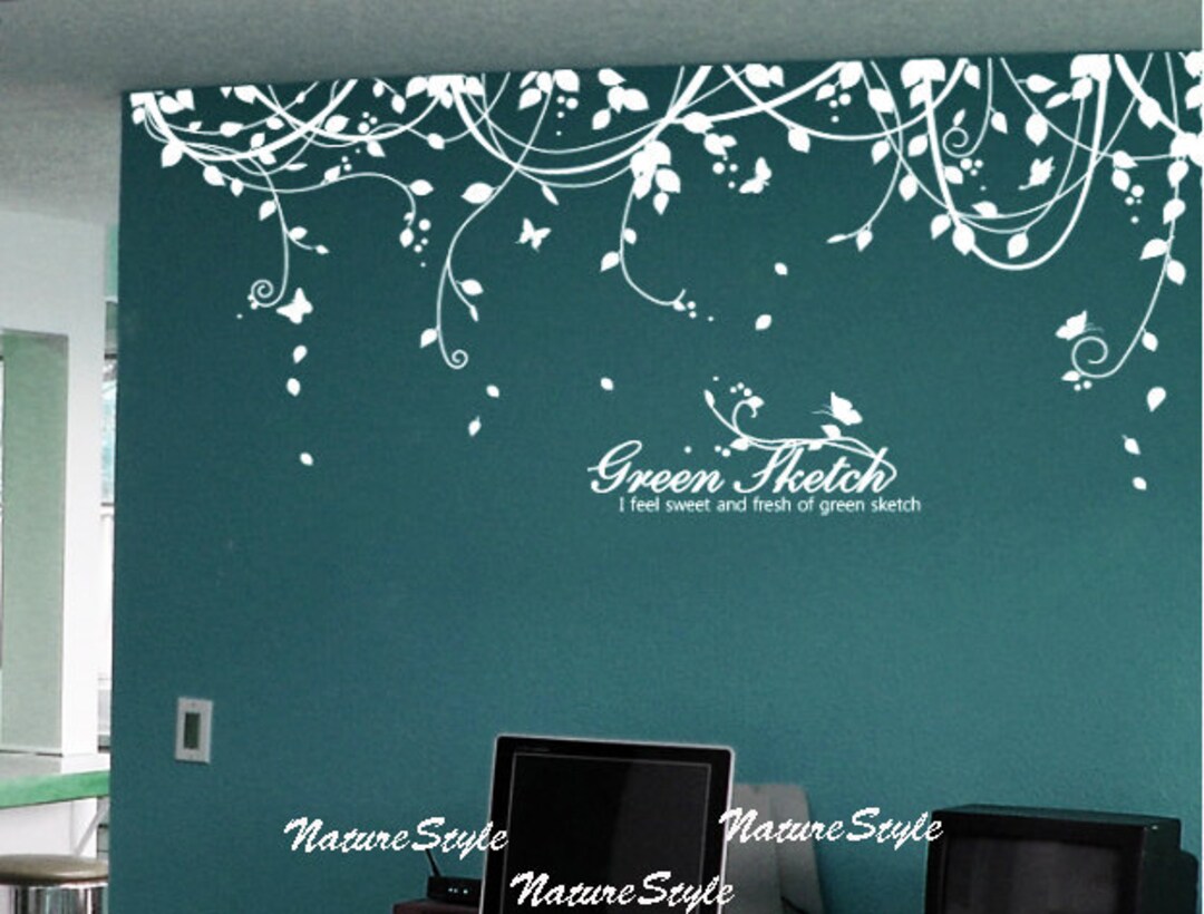 Abstract Flowers With Butterflies-vinyl Wall - Etsy