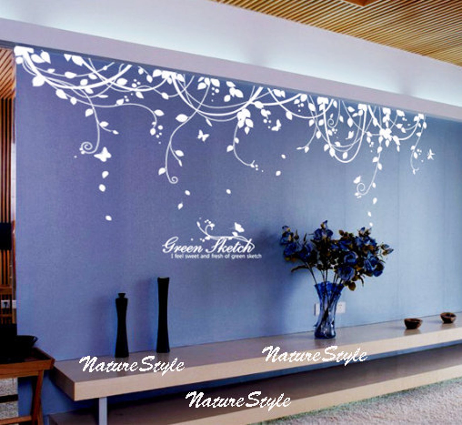 Abstract Flowers With Butterflies-vinyl Wall - Etsy